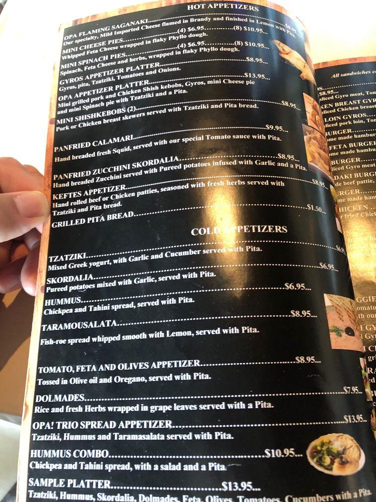 Menu at OPA! restaurant, Avon