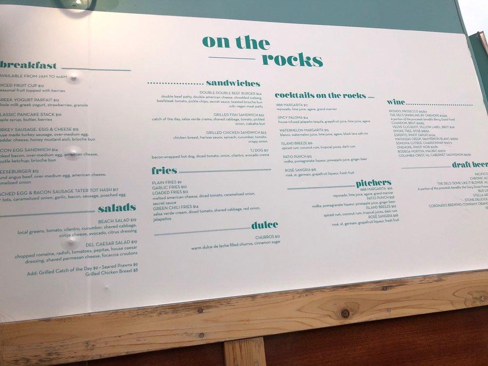 Menu at On the Rocks pub & bar, Coronado