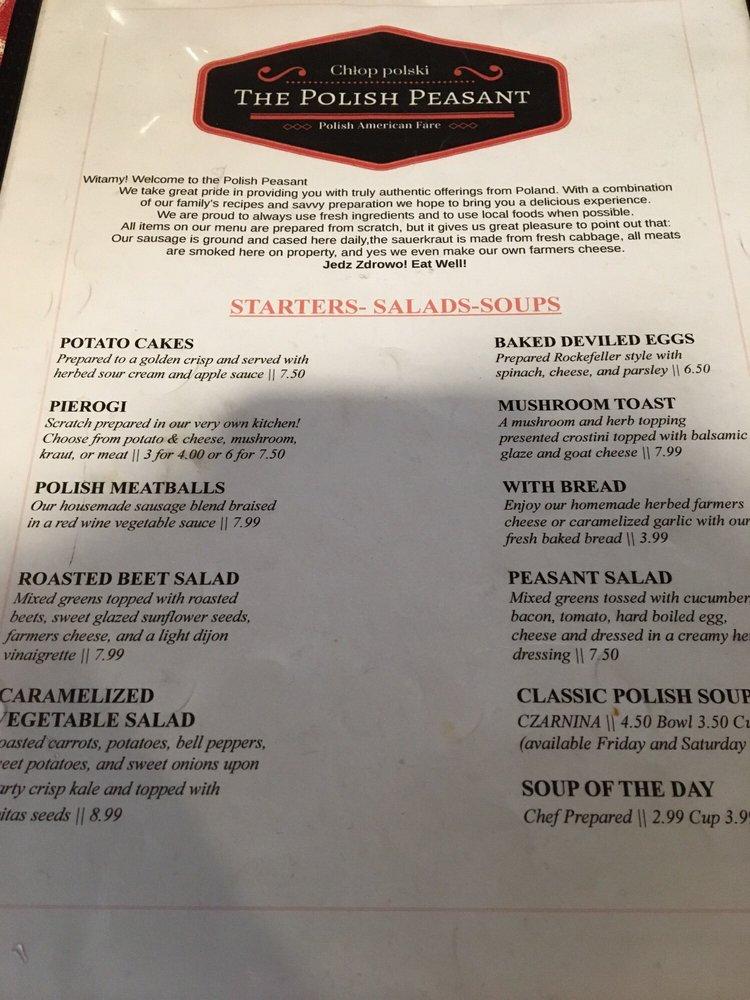 Carta del restaurante Kolasa’s Polish Peasant, Michigan City