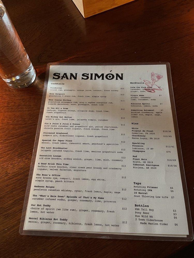 Menu at San Simón pub & bar, Bend