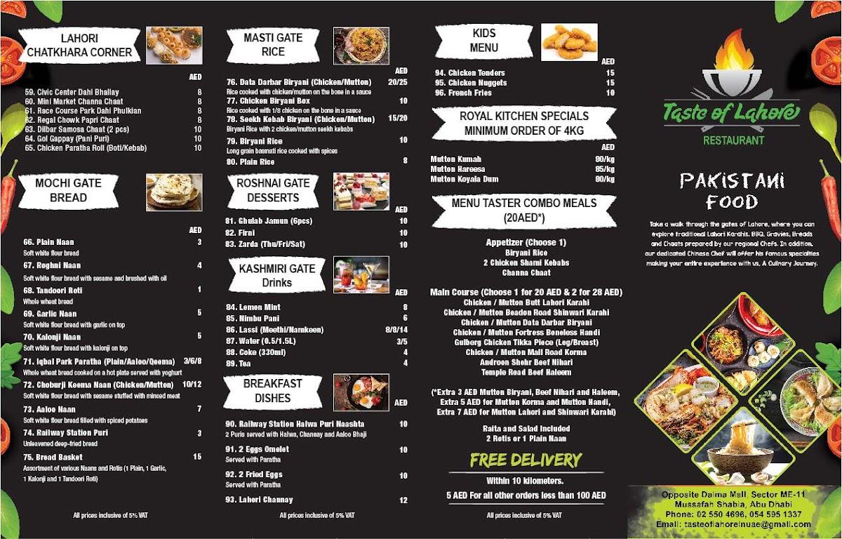 Menu at Taste of Lahore Baithak Restaurant, Abu Dhabi