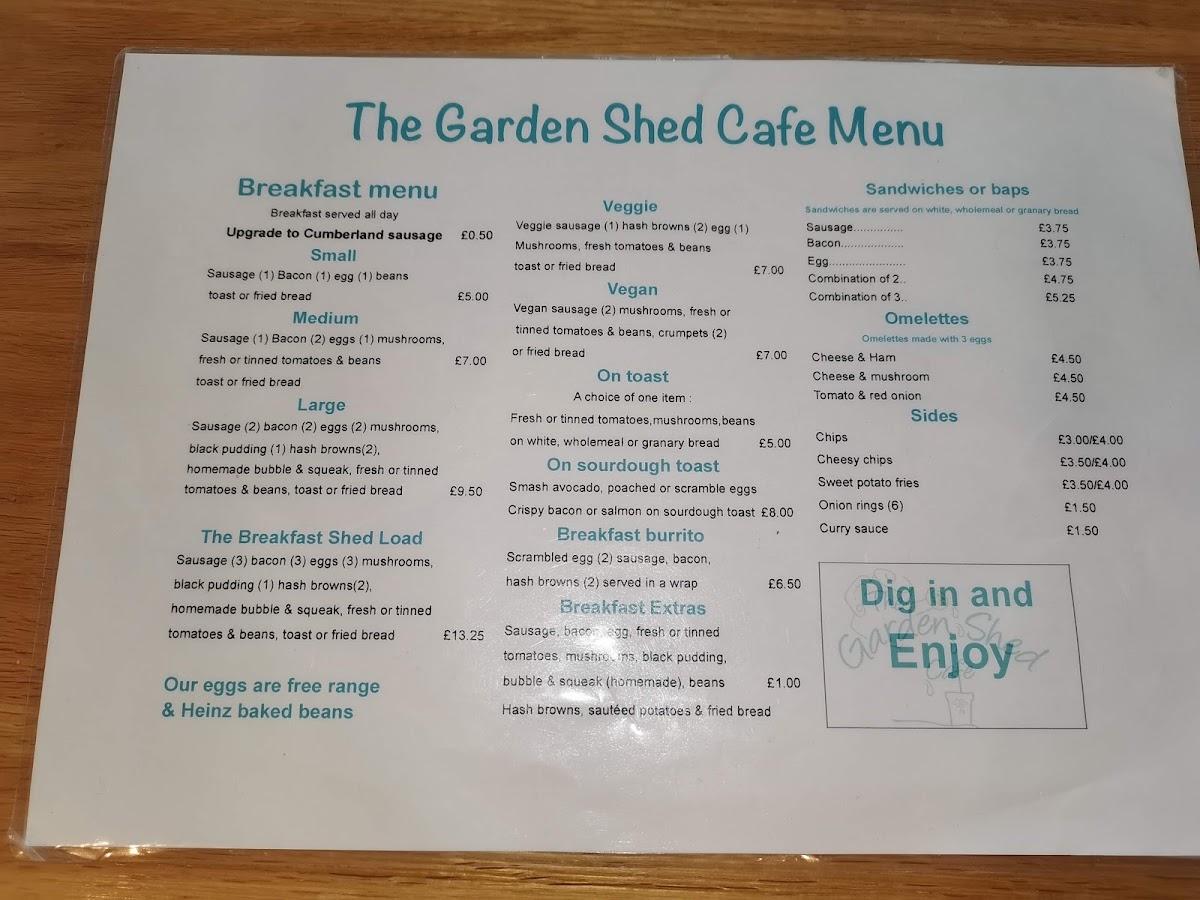 Menu at The Garden Shed Cafe, Fareham