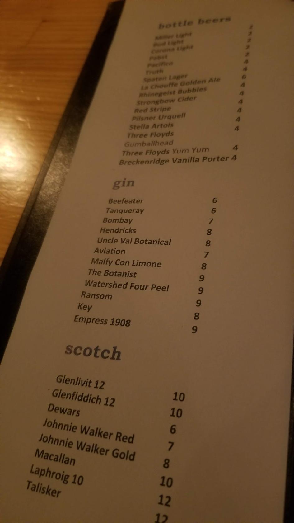 Menu at The Hamilton pub & bar, Cincinnati, Hamilton Ave