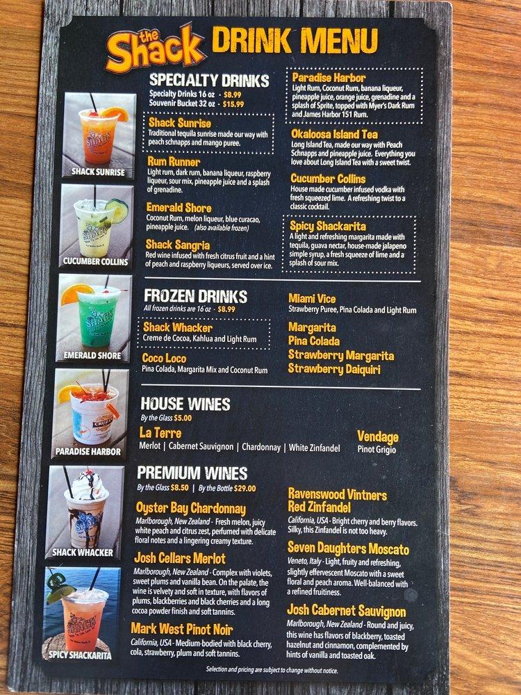 Menu at The Shack pub & bar, Fort Walton Beach