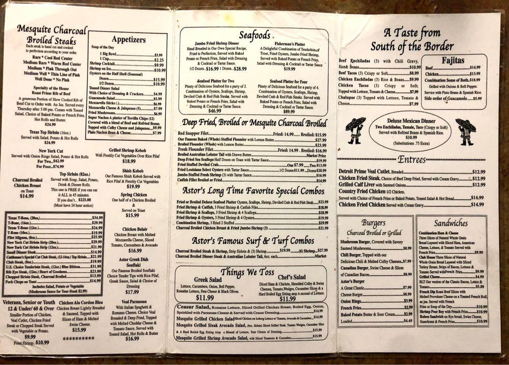 Menu at Astor Restaurant, Corpus Christi