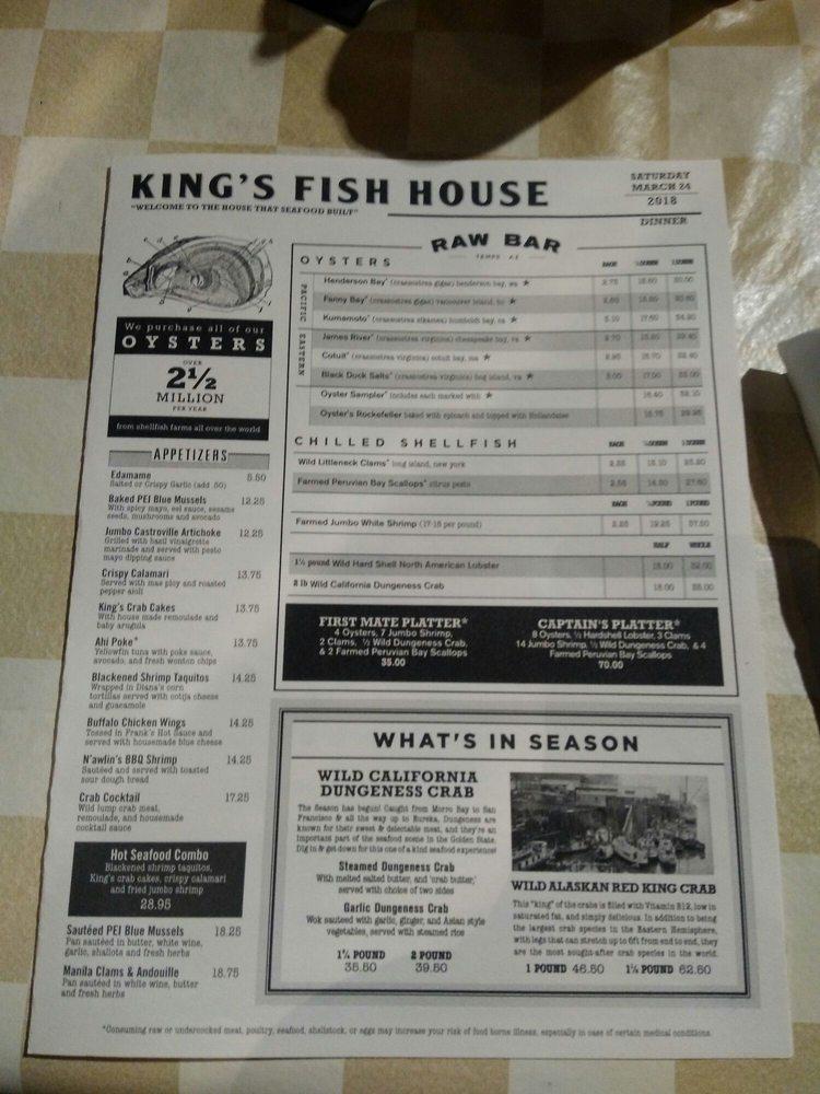 Menu at King's Fish House restaurant, Tempe