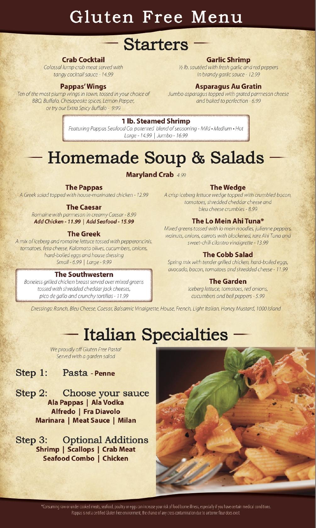 Menu at Pappas Restaurant and Sports Bar, Cockeysville