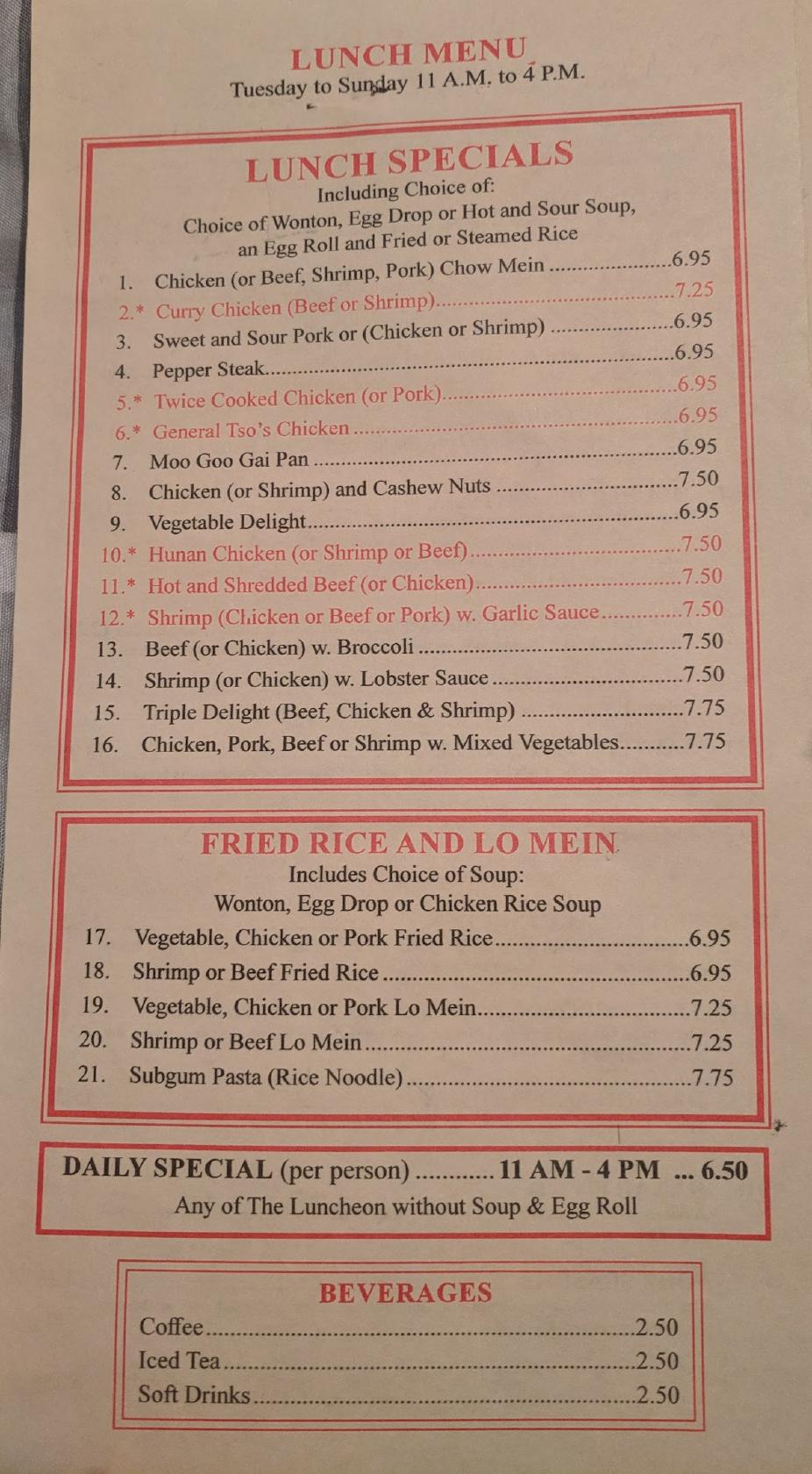 Menu at Peking Place restaurant, Johnstown
