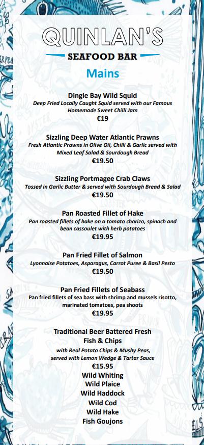 Menu at Quinlans Seafood Bar Cork, Cork