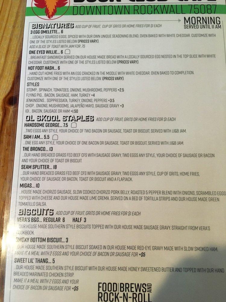 Menu at Book Club Cafe, Rockwall