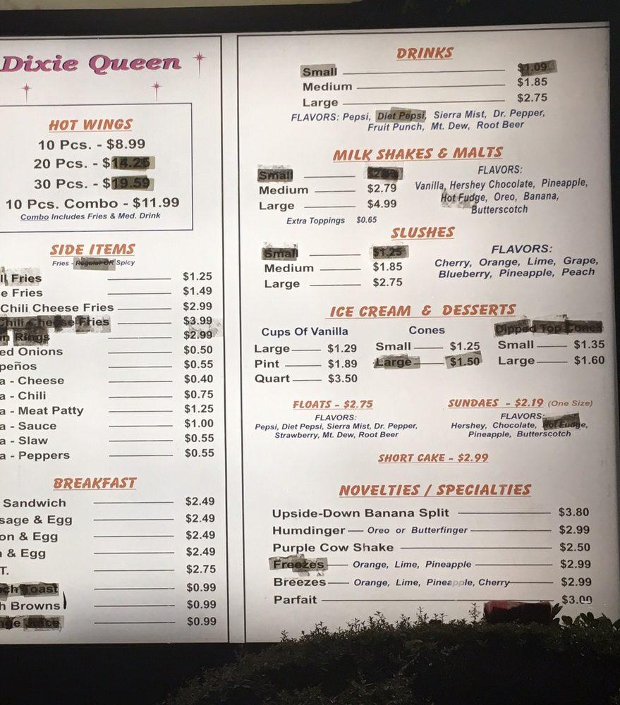 Menu at Dixie Queen restaurant, Memphis, Overton Crossing St