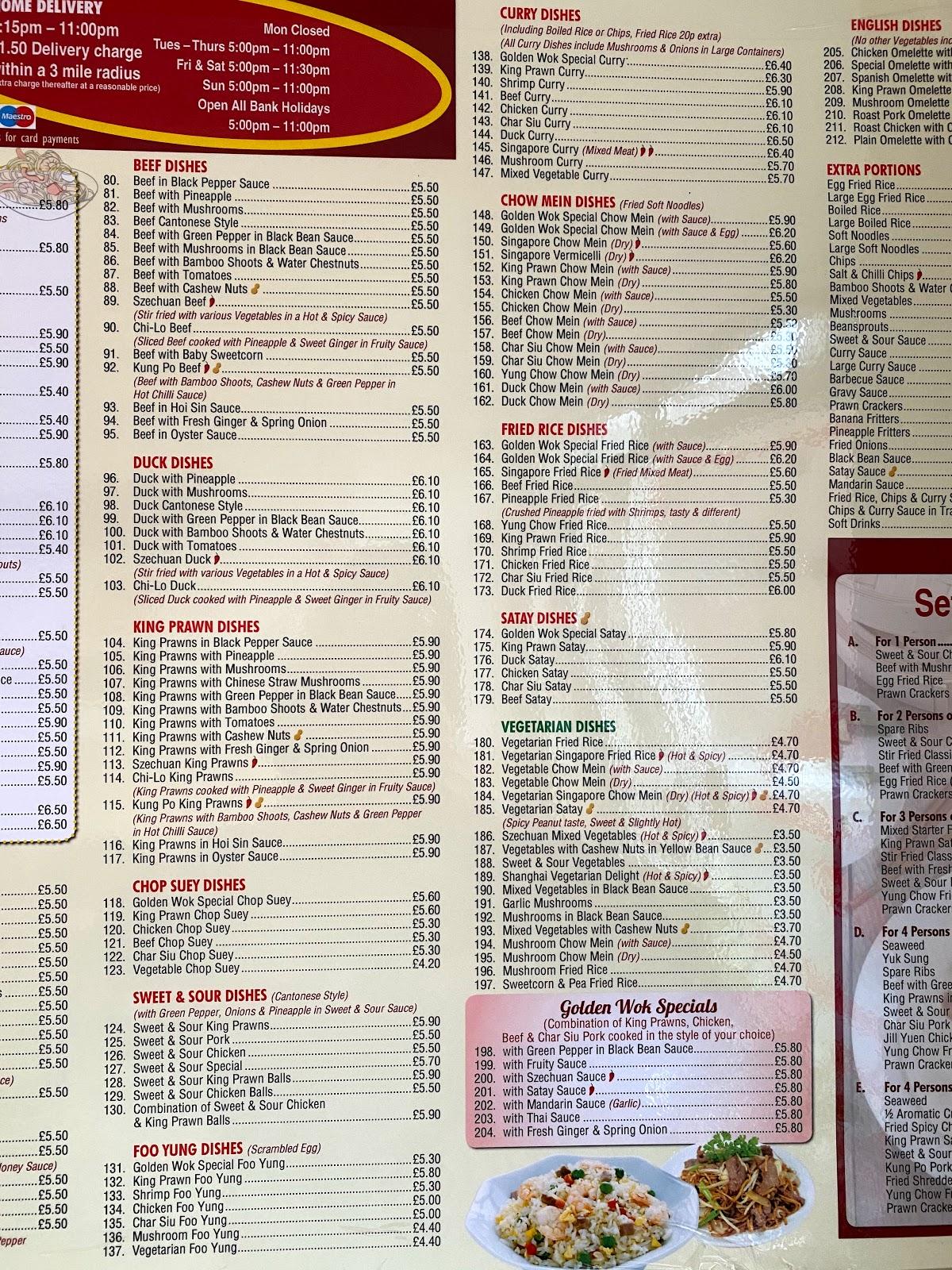 Menu at Golden Wok restaurant, Kidderminster