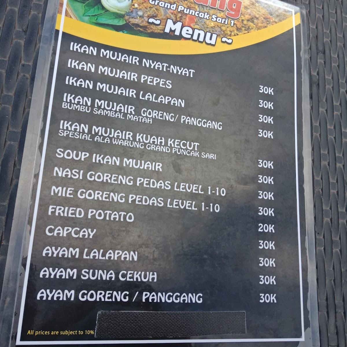 Menu at Grand Puncak Sari Restaurant, Kintamani, JL. Raya Penelokan