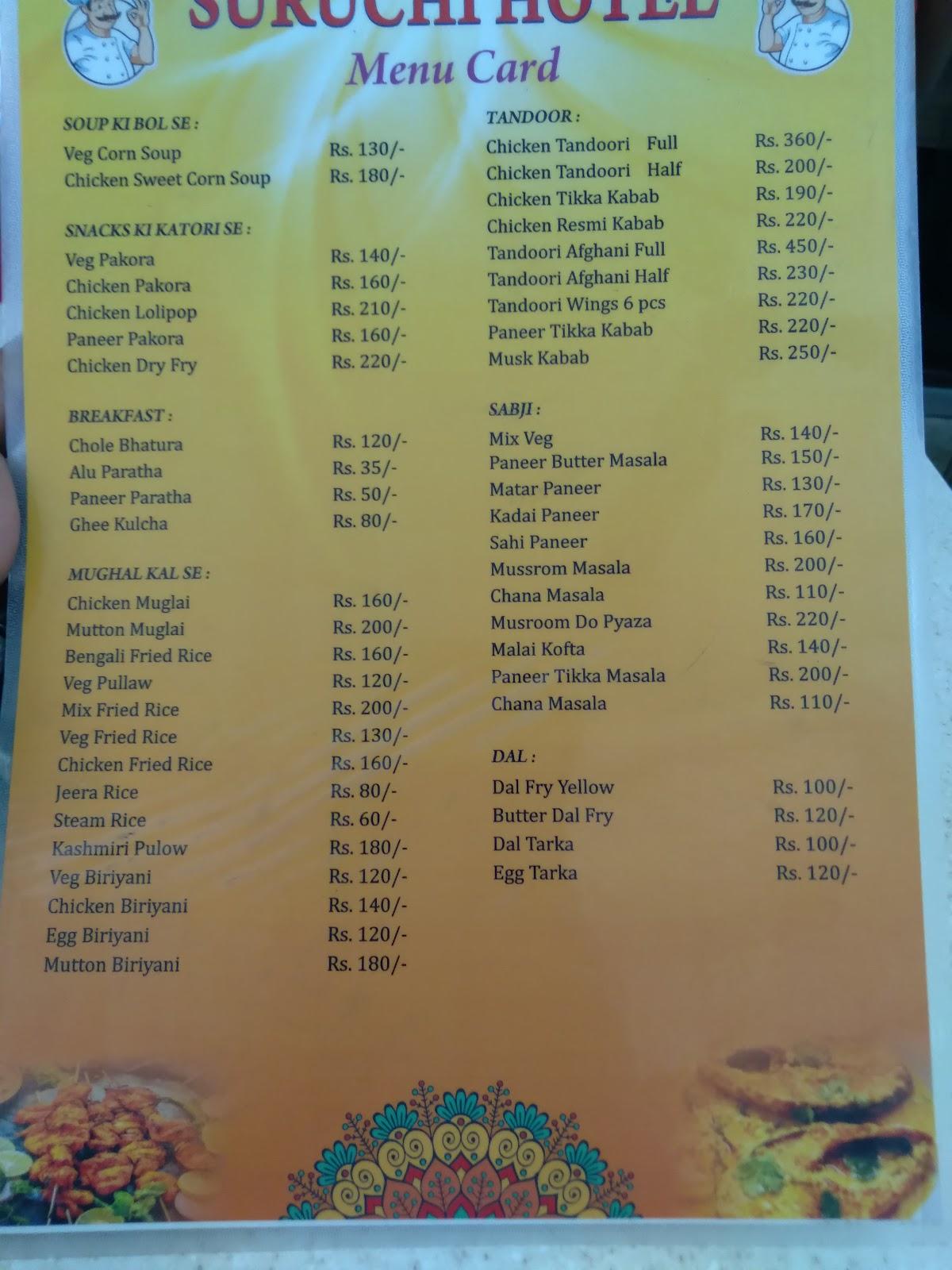 Menu at Hotel Suruchi, Siliguri, Shivmandir