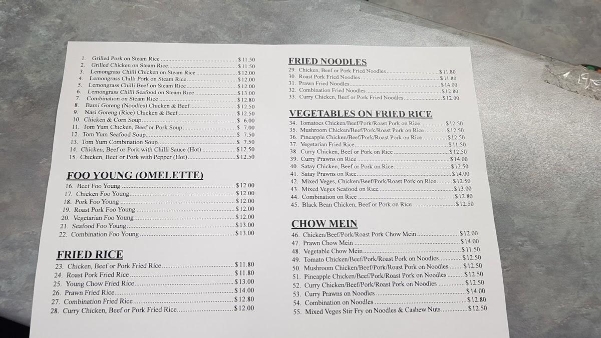 Menu at Hung’s Takeaway restaurant, Christchurch