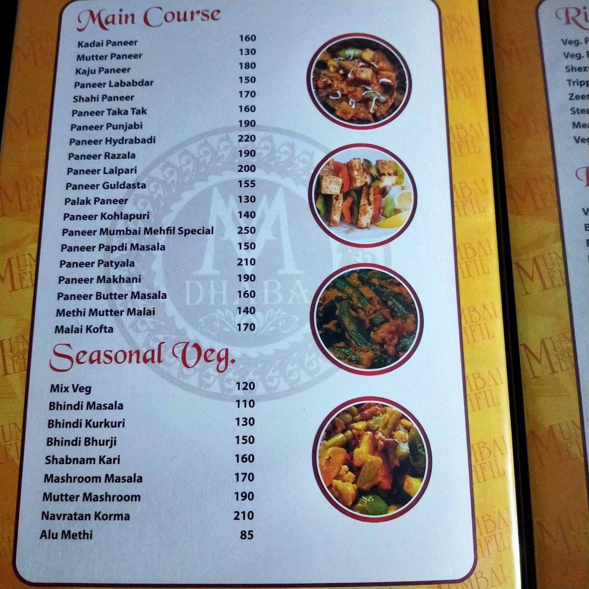 Menu at Mumbai Mehfil Family dhaba, Bhopal