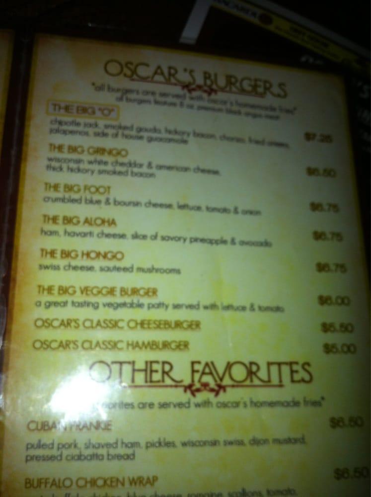 Menu at Oscar's Pub & Grill, Milwaukee
