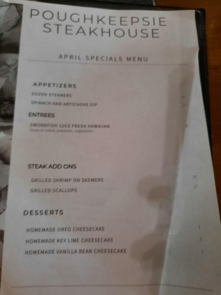 Menu at Poughkeepsie Steakhouse, Poughkeepsie