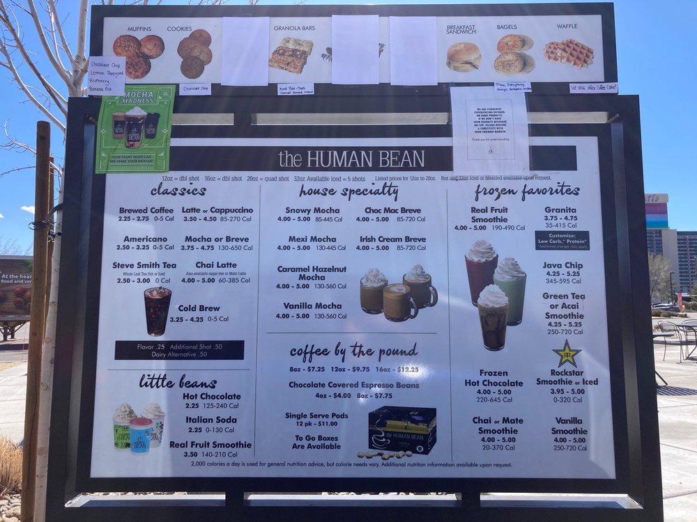 Menu at The Human Bean restaurant, Reno, Kietzke Ln