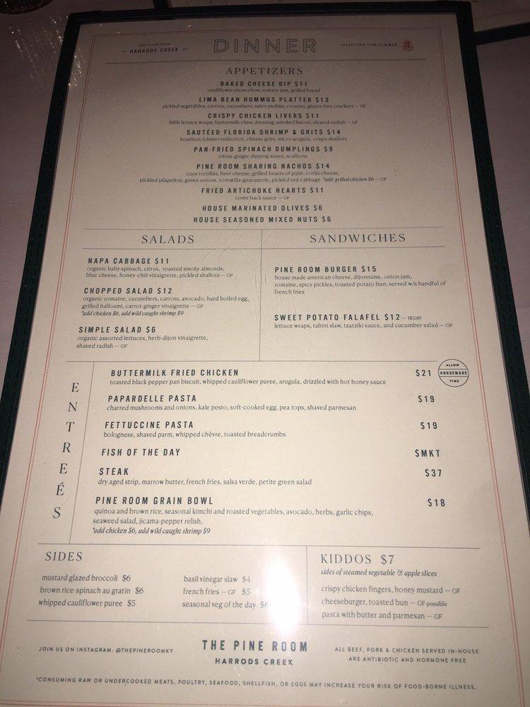 Menu at The Pine Room pub & bar, Prospect