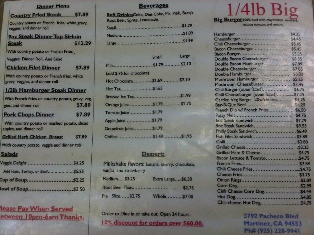 Menu at 1/4 Lb Big Burger restaurant, Martinez
