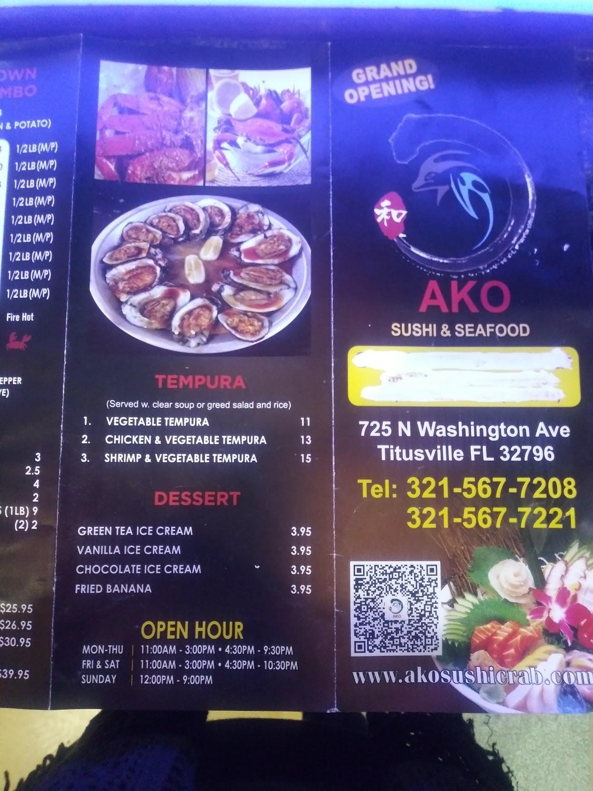 Menu at Ako Sushi & Seafood restaurant, Titusville
