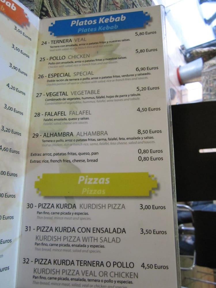 Menu at Alhambra restaurant, Madrid, C. de Jacometrezo
