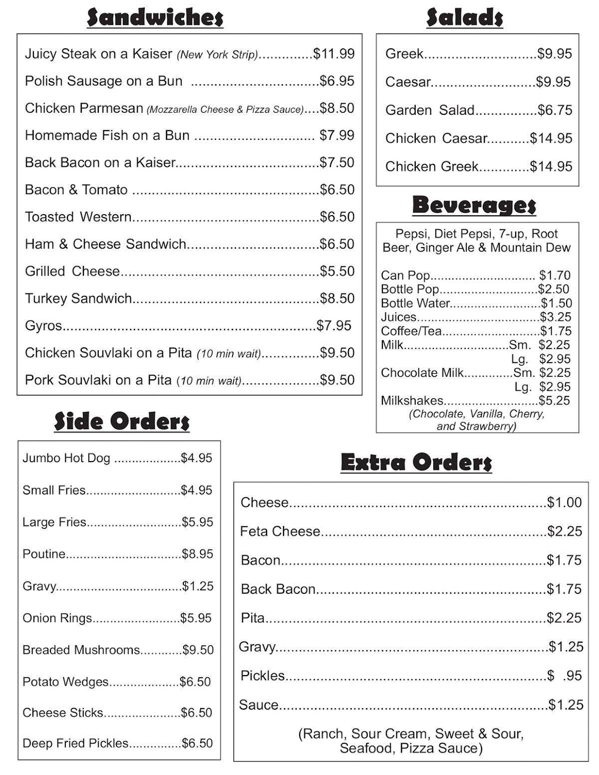 Menu at Chatham Burgers restaurant, Chatham-Kent