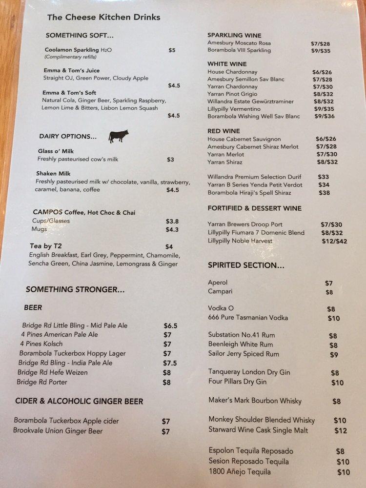 Menu at Coolamon Cheese restaurant, Coolamon