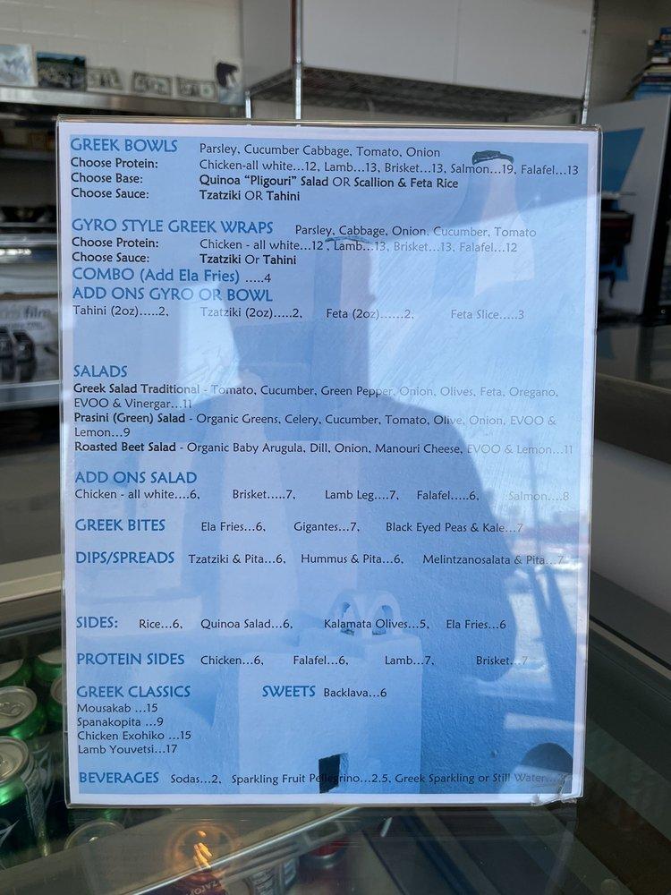 Menu at Ela Greek Eats restaurant, Culver City