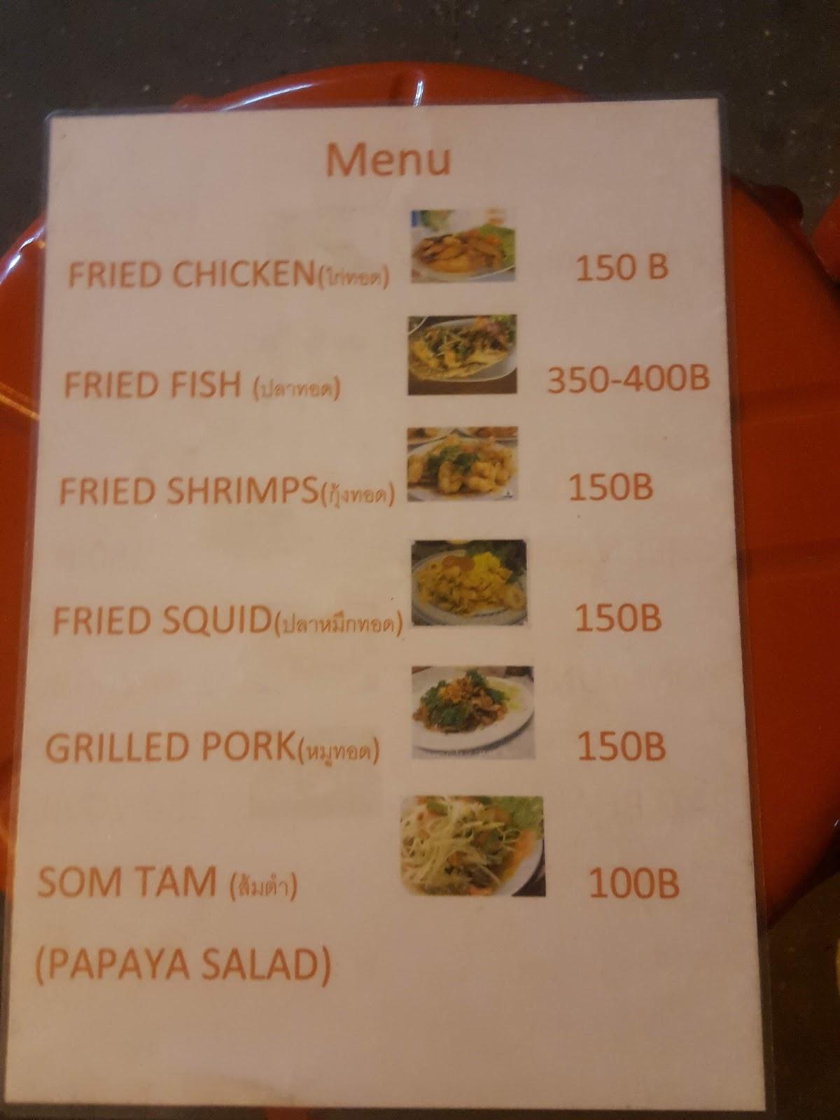 Menu at KK's Bar, Bangkok
