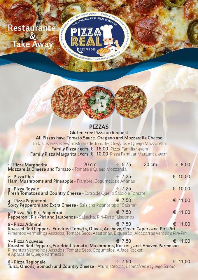 Menu at Pizza Real pub & bar, Praia da Luz