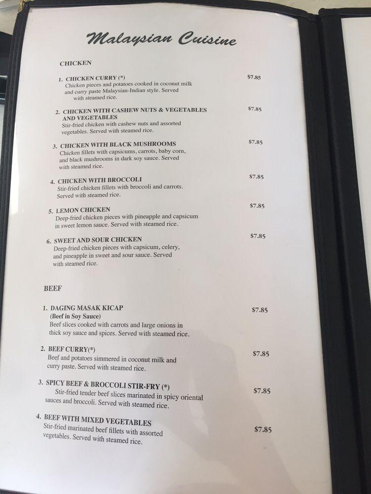 Menu at Rasa Ria restaurant, Kalamazoo