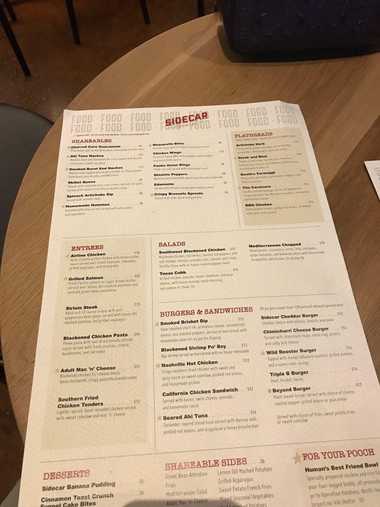 Carta del pub y bar Sidecar Social Addison, Dallas