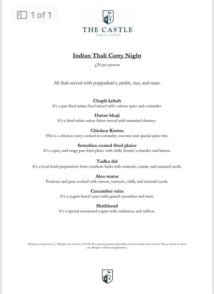 Menu at The Castle Inn- Pub & Dining, Ottershaw, 222 Brox Rd