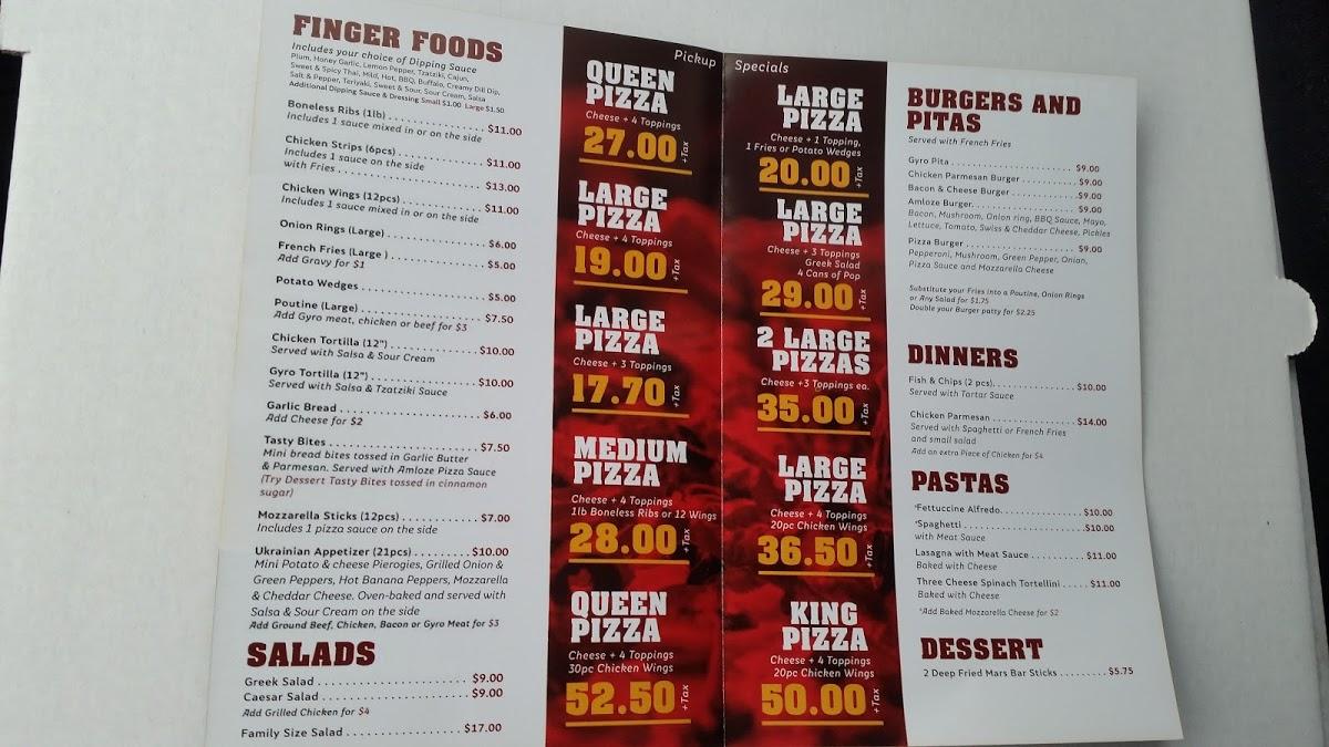 Menu at Amloze Pizza pizzeria, Tecumseh