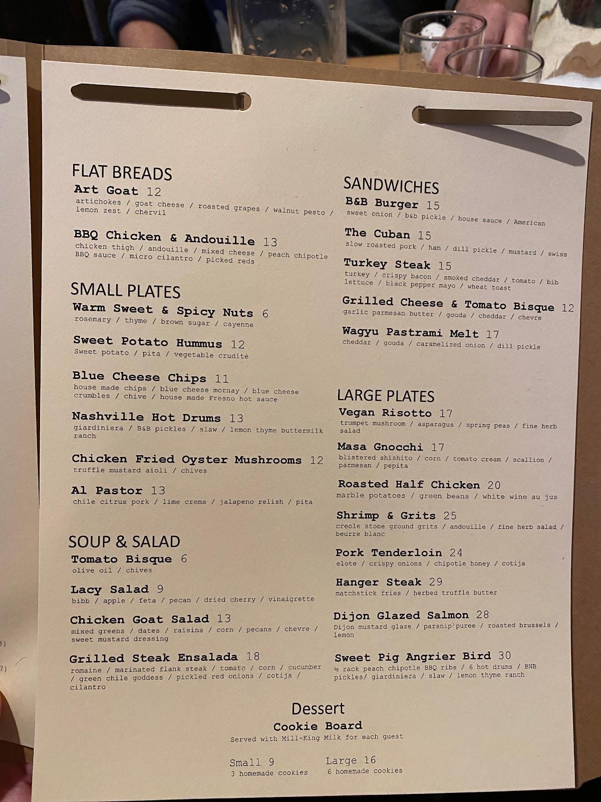 Menu at Barley & Board at Grandscape, The Colony