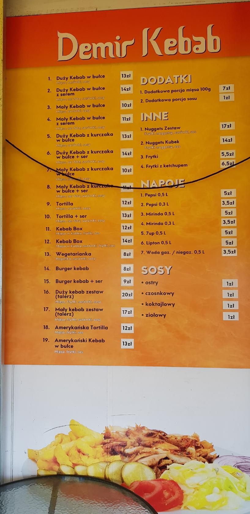 Menu at Demir Kebab, Nowy Tomysl