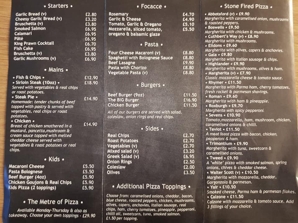 Menu at Hunters Stables Bar & Bistro, Saint Boswells