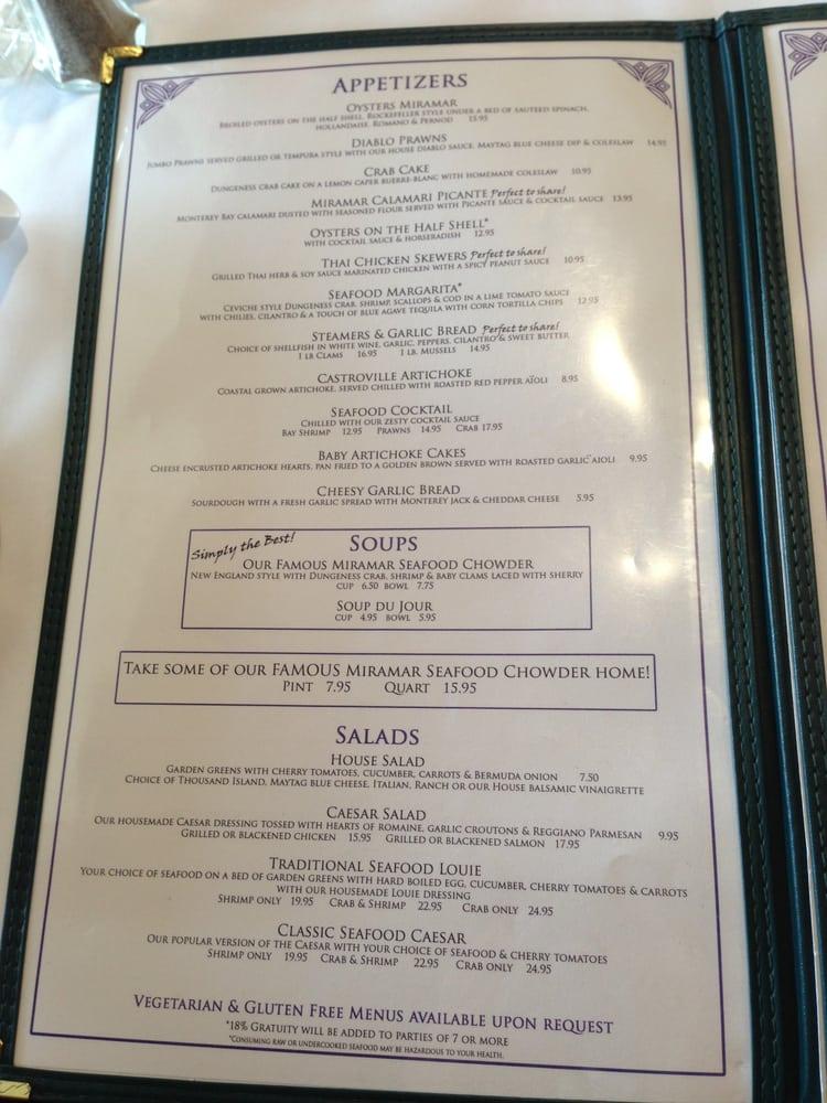Carta de Miramar Beach Restaurant, Half Moon Bay