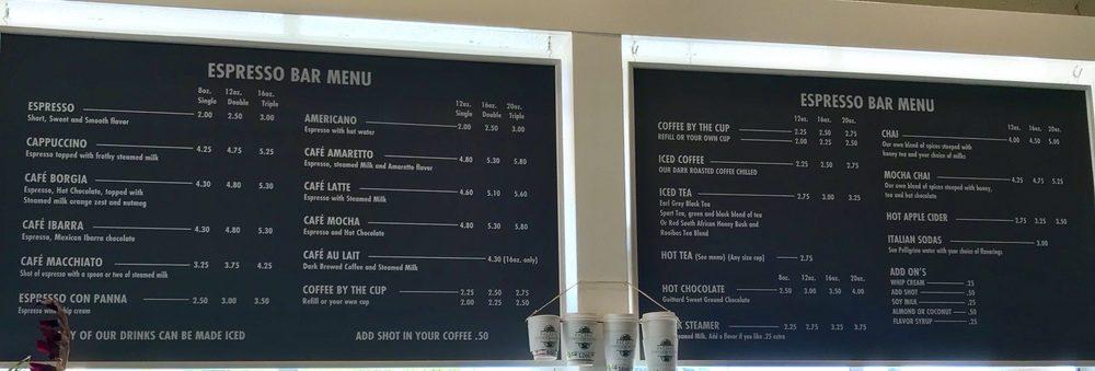 Menu at Pacific Coffee Roasting Co cafe, Aptos