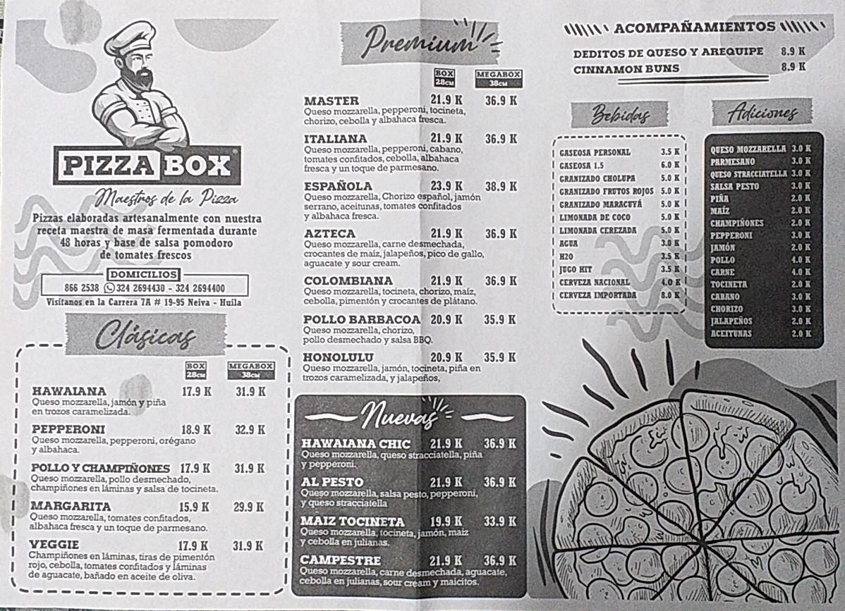 Menu at Pizza Box restaurant, Neiva