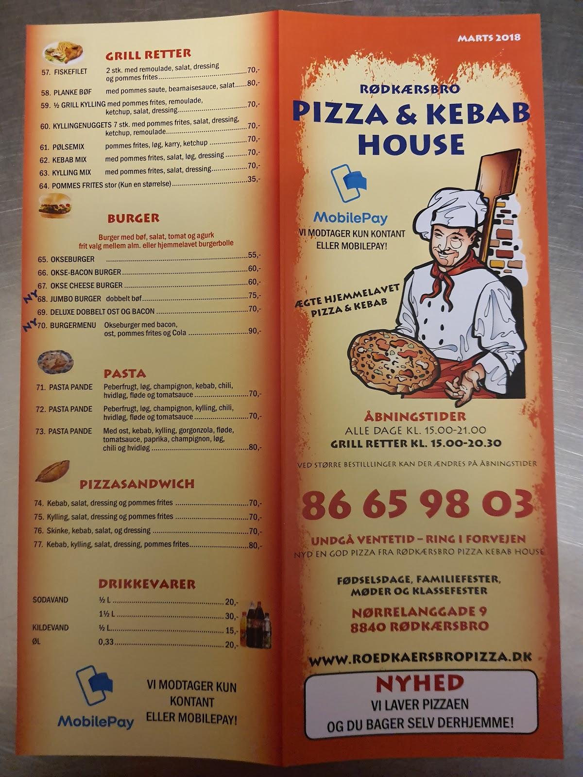 Menu at Rødkærsbro Pizzaria restaurant, Rødkærsbro