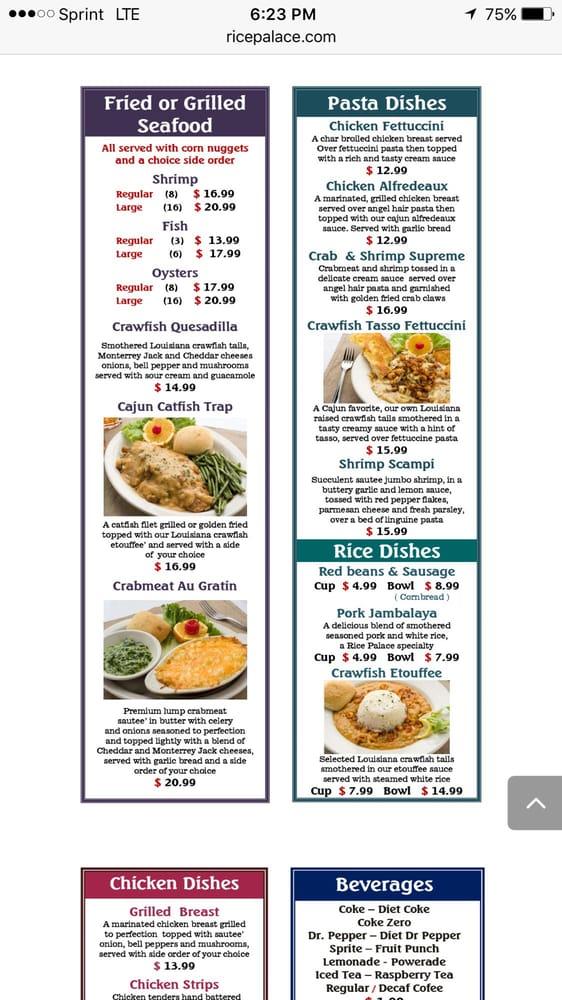 Menu at Rice Palace Restaurant, Crowley