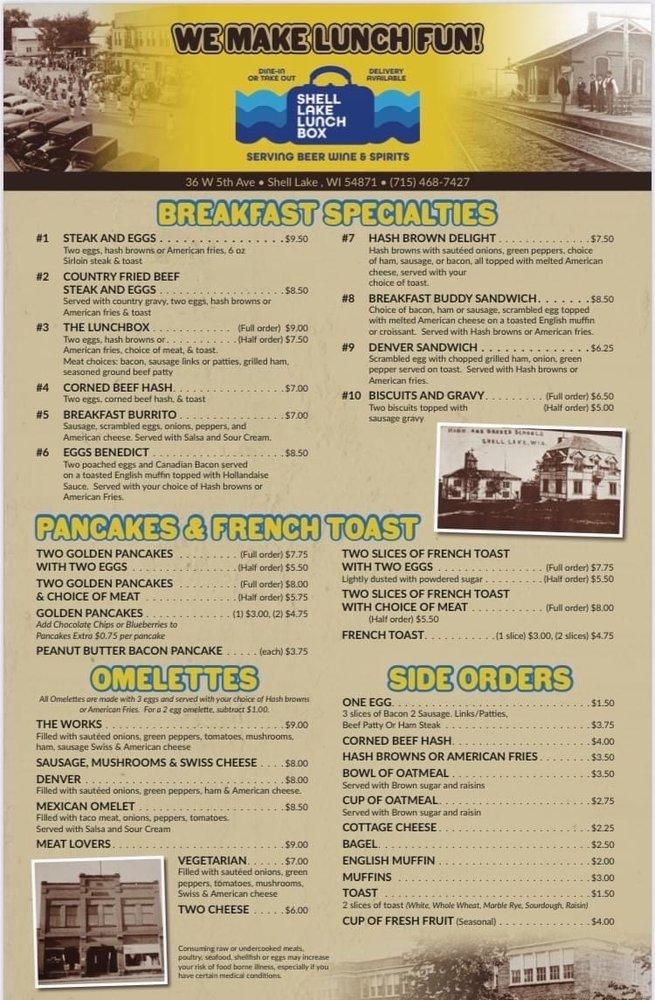 Menu at Shell lake lunchbox cafe, Shell Lake