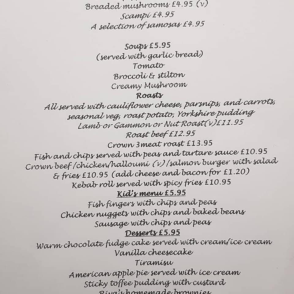 Menu at The Crown Pub and Restaurant, Buckingham