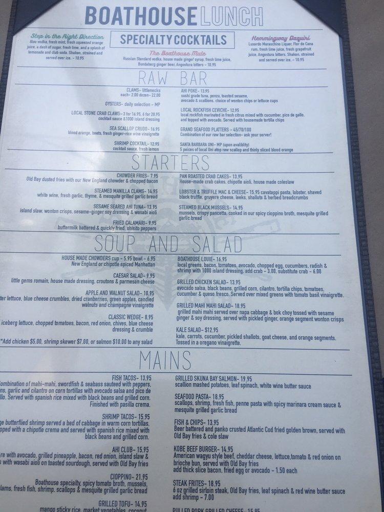 Menu at Boathouse at Hendry's Beach restaurant, Santa Barbara