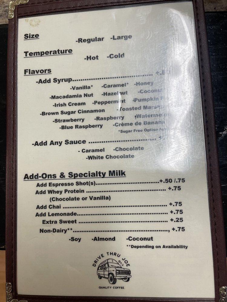 Menu at Drive Thru Joe (PACAF Headquarters) cafe, Honolulu