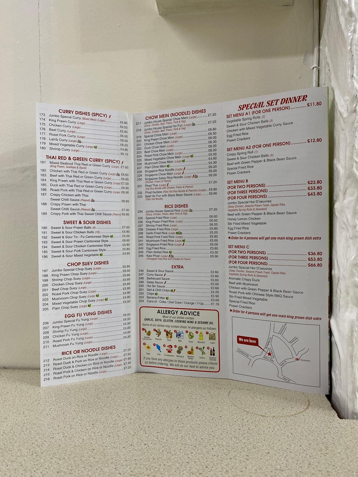 Menu at Jumbo Chinese & Thai Take Away fast food, Horsham