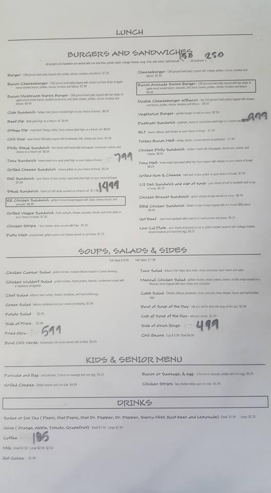 Menu at KK's Cafe, Bakersfield, 8654 Golden State Hwy